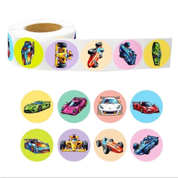 Office | 50 Roll Of Stickers Colorful Race Car Sticker Roll For Kids ...
